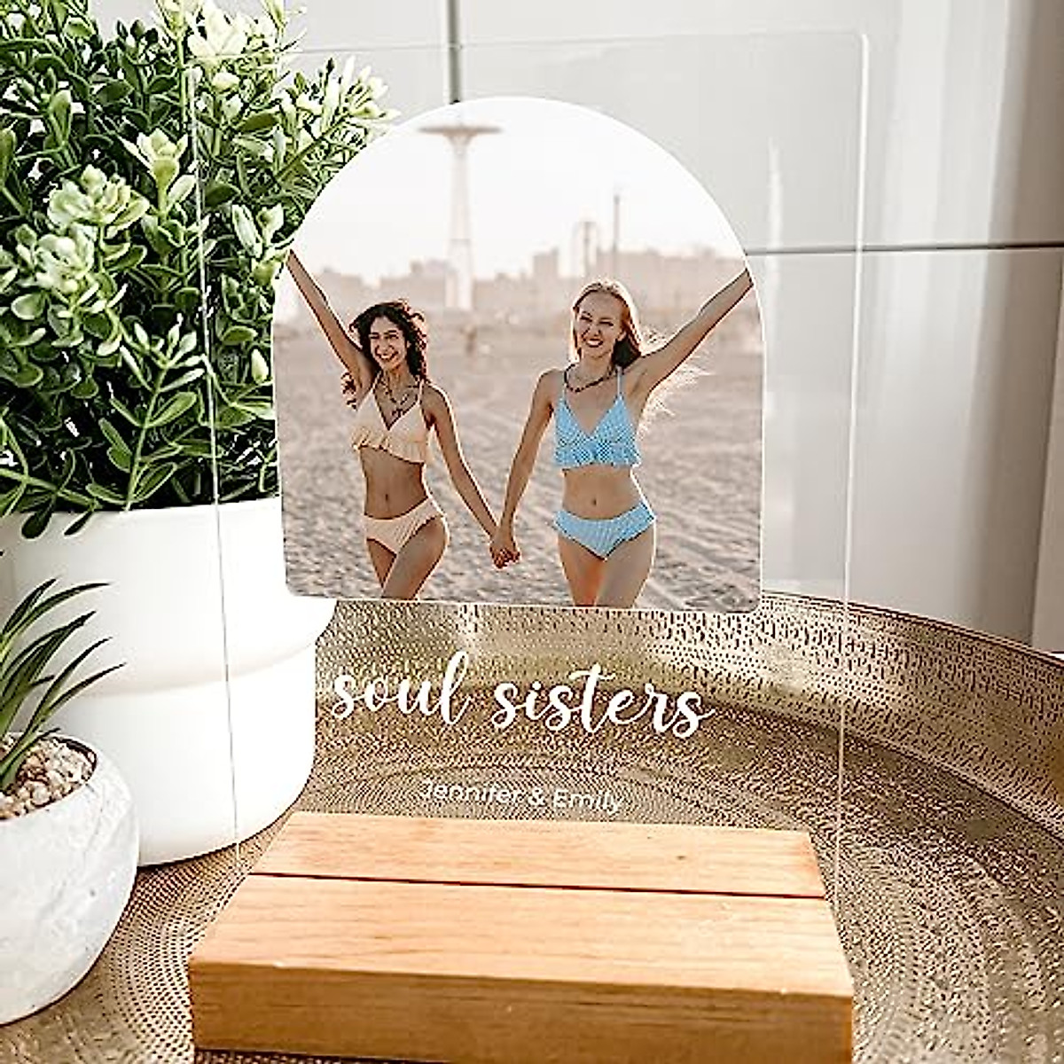 Custom Any Names Words & Picture Personalized Photo Frame Wood Table Desk Stand Display Home Décor Gift For Her Best Friend Better Together Friendship Soul Sisters Best Friends Forever Mate Pal BFF Gift