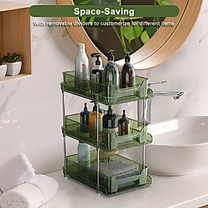 NPET 3 Tier Clear Green Organizer with Dividers for Bathroom, Sliding Cabinet Under Sink Organizer Kitchen, Pull Out Under Cabinet Organizer Storage Container for Pantry, Vanity, Medicine, Counter
