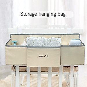 Holy Cat Hanging Baby Diaper Caddy Organizer with Paper Pocket for Changing Table Crib Playard Organization Nursery Organization Hanging Nursery-Apricot
