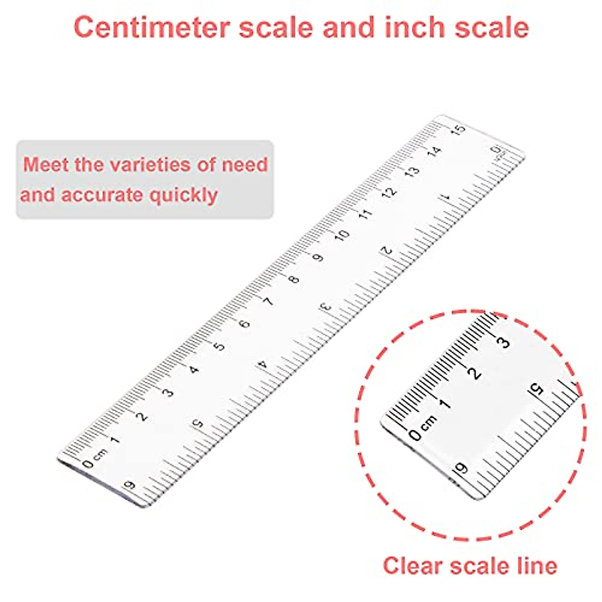 Pletpet 2 Pack 6 inch Clear Plastic Ruler Straight Shatterproof Rulers Transparent Rulers for Student School Office Supply Ruler (Clear)