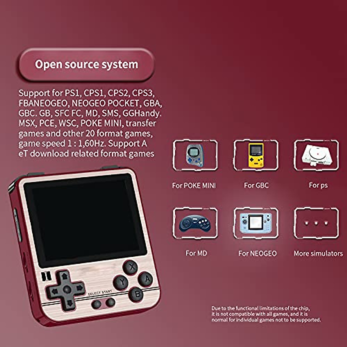 2100mah ABS Retro Gaming Console Multifunctional Handheld Joystick Game Player Portable Pocket Console with USB 3.5mm Ports Dual TF Card Slots for PSP/N64/NDS/PS Game Forms