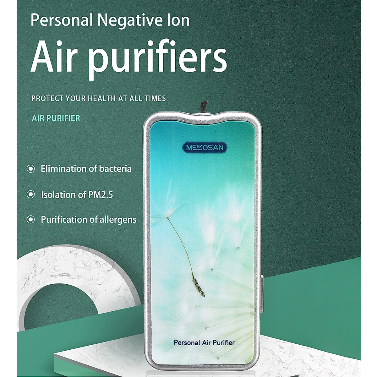 HEYAXA Travel Air Purifier, Wearable Air Purifier Necklace, Portable Mini Air Ionizer Eliminates Pollen, Smoke, Dust for Outdoor, Travel