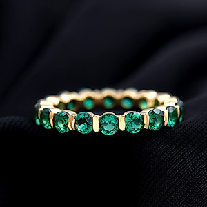 Rosec Jewels Certified Lab Grown Emerald Eternity Band Ring, AAAA Quality, Emerald Anniversary Ring for Women - Ready To Gift, 14K Yellow Gold, Size:US 9.00