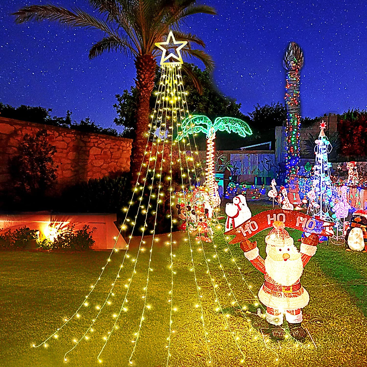 FUNIAO 320 LED Waterfall String Lights for Christmas Trees, Parties, Yard, Garden, and Home Decor (Warm White)