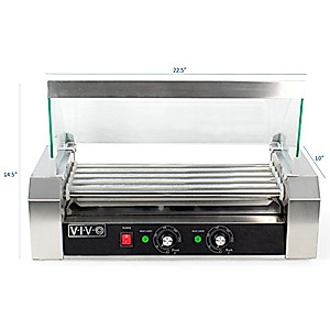 VIVO Electric 12 Hot Dog and 5 Roller Grill Warmer, Cooker Machine with Cover, HOTDG-V205