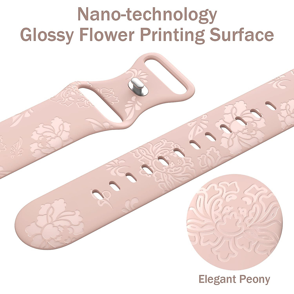 5 Pack Flower Engraved Silicone Band Compatible With Apple Watch Band 38mm 40mm 41mm, Elegant Peony Fancy Designer Sport Women Band Replacement for iWatch Series 8 7 6 5 4 3 2 1 SE Black White