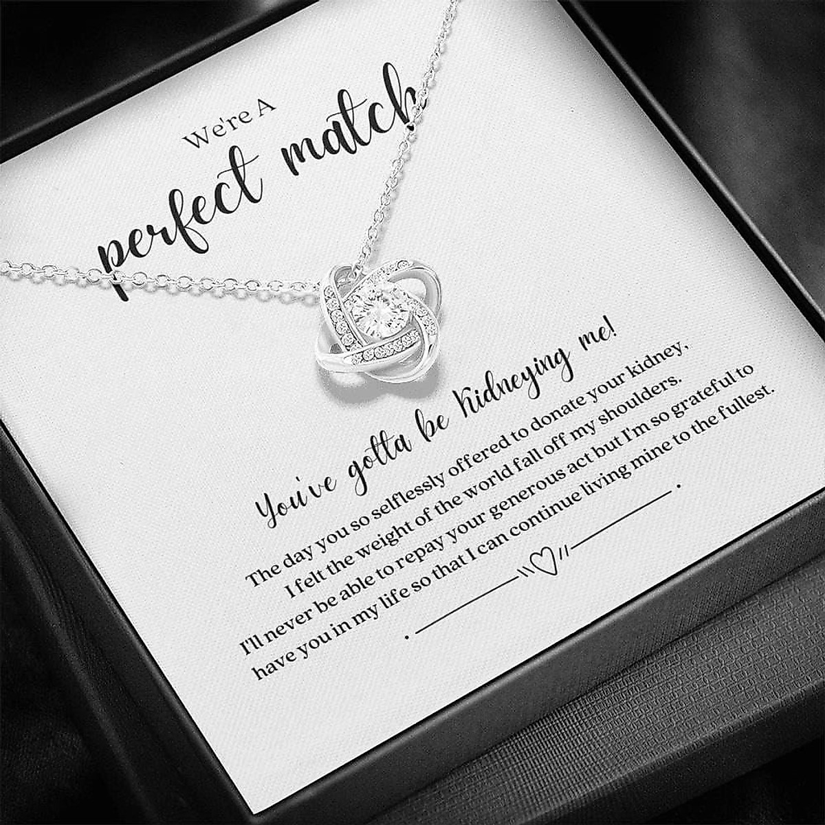 Kidney Donor Thank You Necklace with Message Card, Kidney Transplant Jewelry Gift Knot Necklace (Gift Box: Standard Two Tone), White Gold