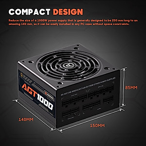 ARESGAME AGT Series ATX 3.0 & PCIE 5.0 1000W Power Supply, 80+ Gold Certified, Fully Modular, FDB Fan, Compact 140mm Size, 10 Year Warranty, ATX Gaming Power Supply