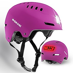 DKONI Bike Helmet with LED Lights Bicycle Helmets USB Rechargeable Front & Back LED Light Adult Cycling Helmet for Urban Commuter (Medium, Pink)
