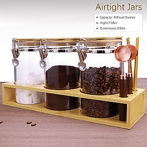 Matifaner Glass Coffee Storage Containers with Bamboo Shelf,Ground Coffee Holder Jars,Airtight Glass Countertop Storage Jar Canisters with Spoon for Coffee,Loose Tea,40 Fluid-oz,Pack of 3