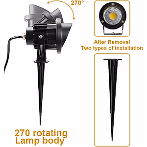 Romwish LED Landscape Spotlights, 10W Outdoor Spotlights for Yard, 3000K Warm White, 120V AC Spot Light with Ground Spike, Waterproof Landscape Lighting for House Garden Lawn Decorative - 2 Pack