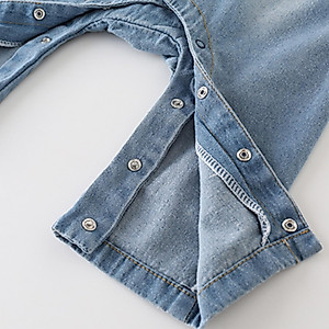 Alunsito Autumn Toddler Baby Boy Romper Long Sleeve Jumpsuit Animal Printed One-Piece Button-Down Denim Bodysuit Giraffe 73 3-6 Months