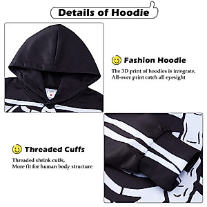 Lovekider Halloween Hoodies for Boys Girls 11-13 Years Old Scary Hooded Pullover 3D Skeleton Sweatshirts without Fleece