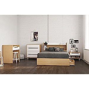 Nordik 1-Drawer Night Stand, White and Natural Maple