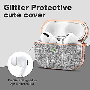 Glitter Airpods Pro Case with Keychain for Women Girls Bling Hard Shockproof and Scratchproof Protective Cover case for Airpods Pro Charging Case,(Front LED Visible)