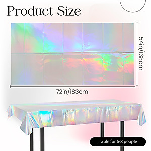 2 pcs Iridescence Holographic Foil Tablecloth 54*72 inch Laser Shiny Plastic Birthday Party Table Cloths Waterproof Table Cover for Christmas Wedding Bridal Shower Anniversary Party Supplies