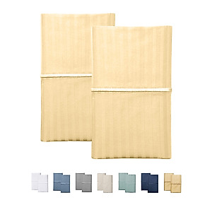 Feather & Stitch Queen Size Damask Bed Sheets|100% Soft Cotton, 4 Pc Set 500 TC Sateen Weave - 1 Flat Sheet, 1 Fitted Sheet & 4 Pillow Cases - Semolina