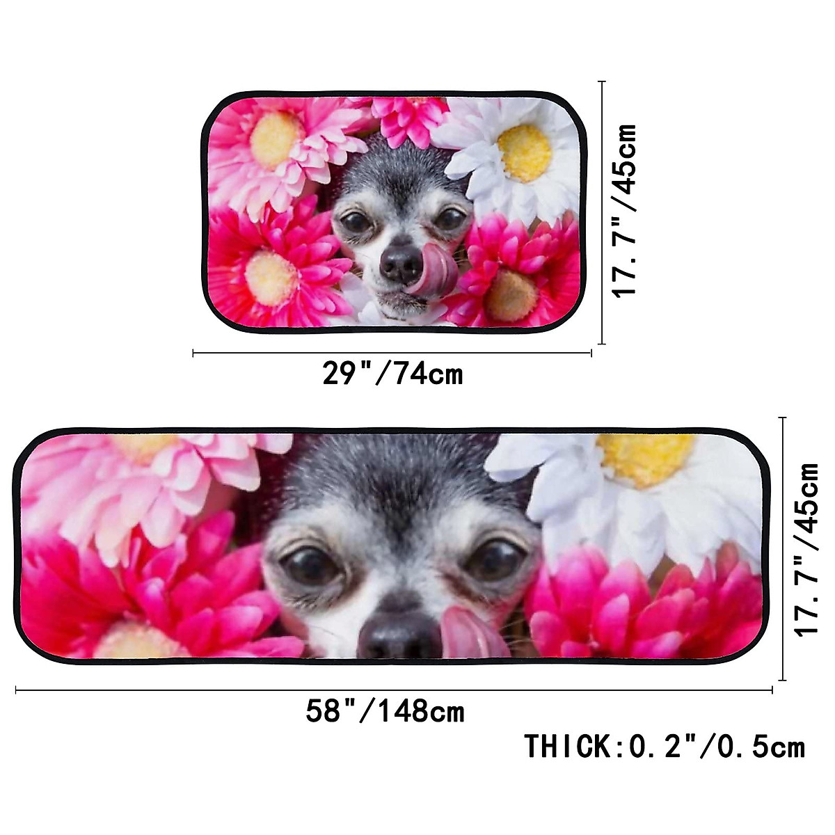 Vantaso Kitchen Floor Mat Rug Anti-Fatigue Cute Chihuahua Dog Set of 2 Cushioned Non-Slip Comfort Runner Rugs
