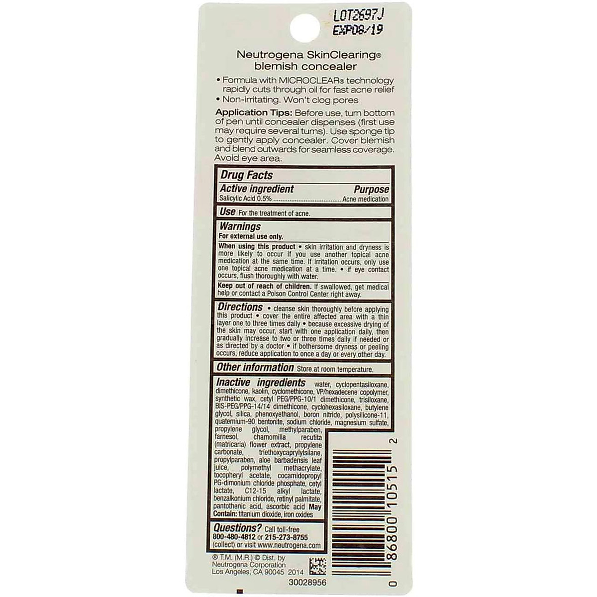 Neutrogena Skinclearing Blemish Concealer With Salicylic Acid, Medium 15,.05 Oz. (Pack of 2)