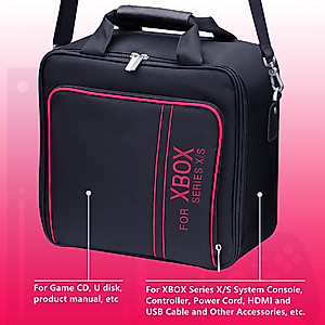 oamarando Carrying Case for XBOX ,Compatible with XBOX SERIES X/S, Travel Storage Bag for XBOX Controllers and Accessories,with Controller Protection Box (Black-Red)