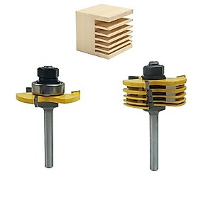 LoveDeal 1/4 Inch Shank Slot Cutter Router Bit Set, 3 Teeth T Shape Molding Wood Milling Cutter, Adjustable 3 Wings Carbide Woodworking Tool - with 6 Pcs Slotting Cutter Blades, for Cabinet(6 Sizes)