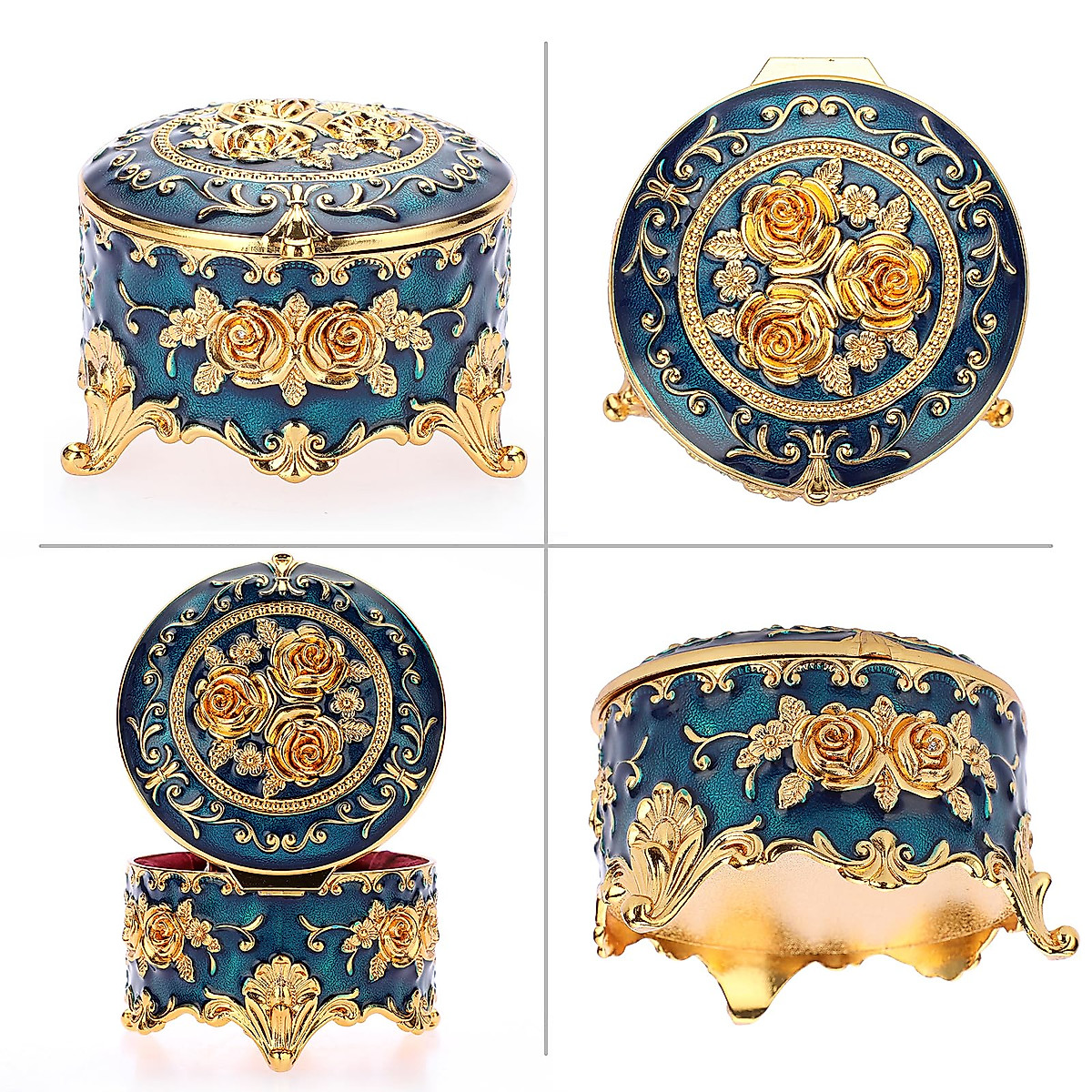 Hipiwe Antique Metal Jewelry Box Ring Earring Treasure Chest Case Small Trinket Box Round Jewelry Display Box Necklace Organizer Wedding Birthday Gift Home Decor, 3x3x2.4 inch