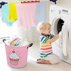 Cartoon Cup Cake Laundry Hamper with Handles Collapsible Storage Basket Laundry Basket One Size