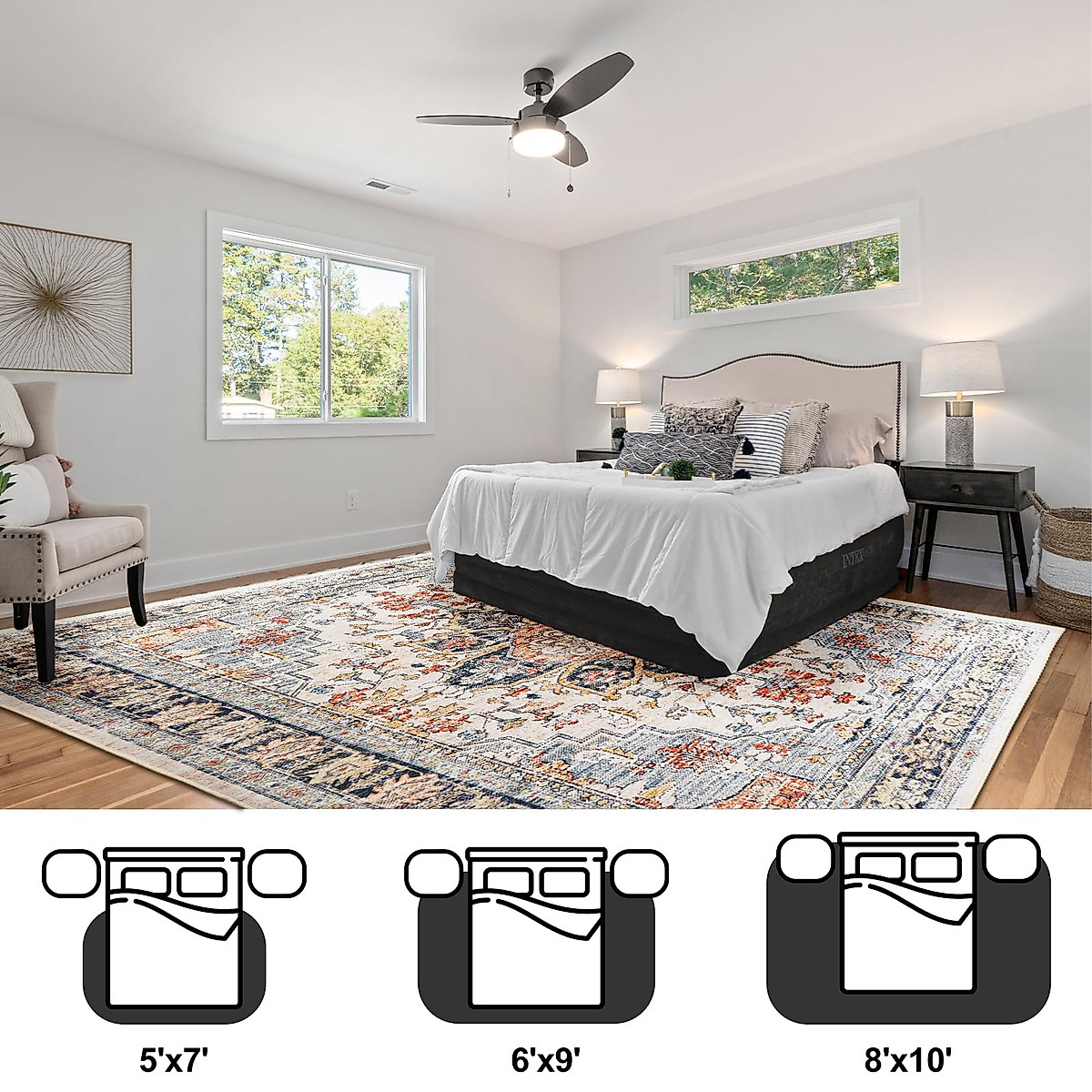 BESTSWEETIE Area Rug 8x10 Rugs for Living Room 8 x 10 Washable Rugs Non Slip Vintage Boho Living Room Rugs for Bedroom Dining Room, Distressed Floral Pattern Carpet, Beige