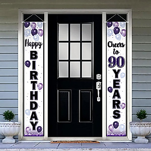 LASKYER Happy 90th Birthday Purple Door Banner - Cheers to Ninety Years Old Birthday Front Door Porch Sign Backdrop,90th Birthday Party Decorations.