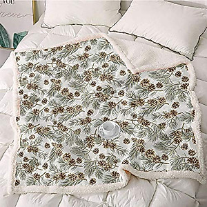 Pinecone Fleece Throw Blanket,Scenery Illustration of Hand Painted Pine Tree Branches and Sepia Cone Blanket Small Quilt,Warm Blanket(60x80,Brown Green)