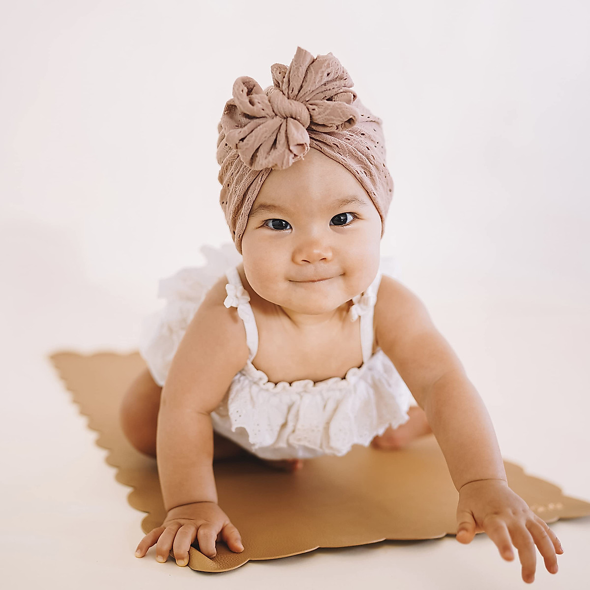 Ava + Oliver Vegan Leather Baby Changing Mat (16 X 30 in) - Multipurpose Wipeable and Portable Diaper Changing Mat - Foldable Travel Changing Mat (Tan Scallop)