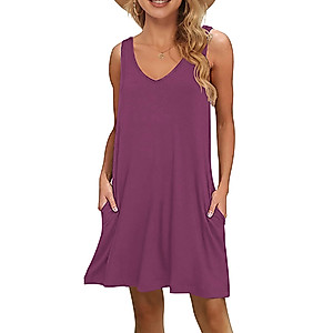 MISFAY Women's Summer Casual T Shirt Dresses Beach Cover up Tank Dress(Mauve,2XL)