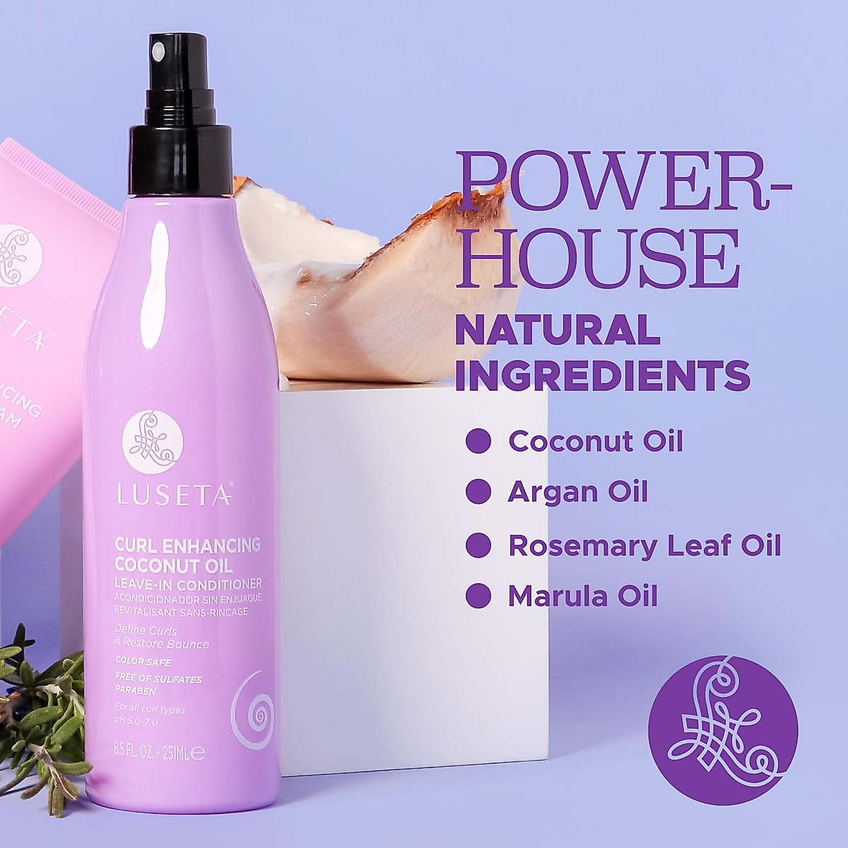 Luseta Leave in Conditioner for Curly with Coconut Oil Promotes Shining, Bouncy, Frizz-free, Sulfate Free Paraben Free 8.5Fl Oz