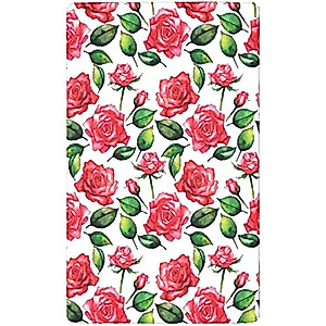 Rose Themed Fitted Mini Crib Sheets,Portable Mini Crib Sheets Soft Toddler Mattress Sheet Fitted-Great for Boy or Girl Room or Nursery,24“ x38“,White Green Red