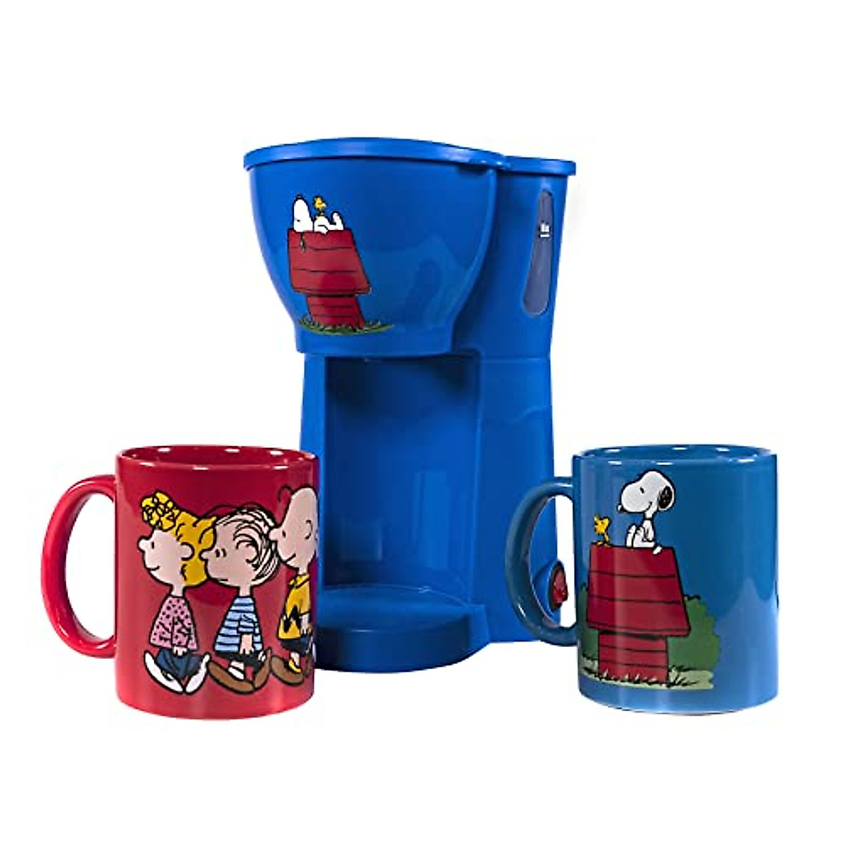 Uncanny Brands Peanuts Single Cup Coffee Maker Gift Set with 2 Mugs