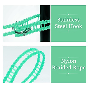 FuninCrea Washing Line 8m, Non-slip and Windproof Clothes Line, Portable Washing Line with 2pcs Stainless Hooks, Fence-Like Rope Washing Line for Indoor Outdoor Camping Traveling (green)