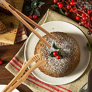 ONERUSUS 4 pack Bamboo Toaster Tongs - 7” Reusable Wood Cooking Tongs -Ideal Kitchen Utensil For Cheese Bacon Muffin Fruits Bread- Ultra Grip - Eco-friendly (Yellow-4 pcs)