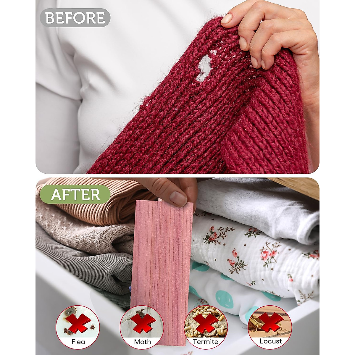 Aryiten Cedar Blocks for Clothes Storage, Aromatic Scent Cedar Wood Planks for Closets, Kitchen Storage and Drawers Freshener, 20 Pack