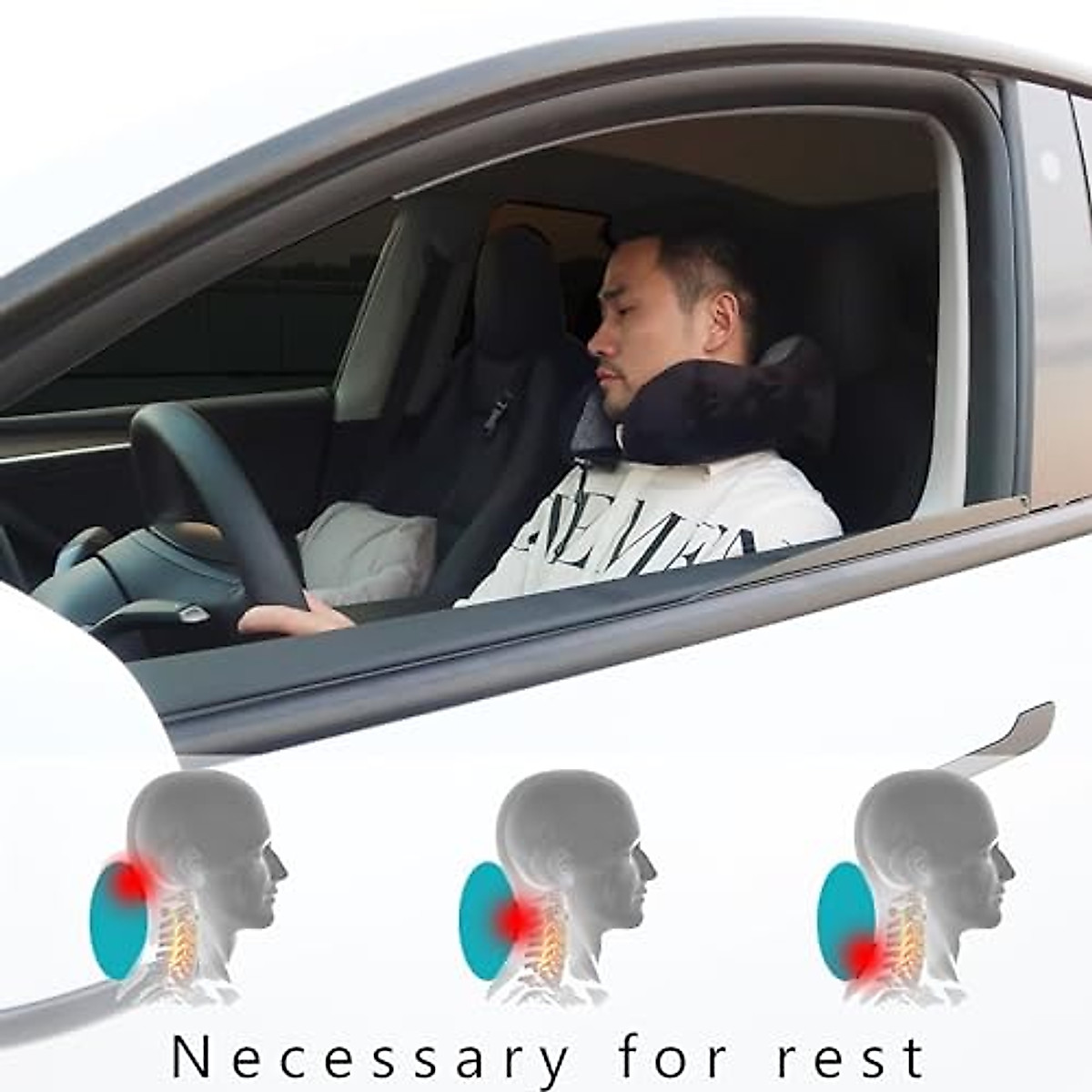 KIKIMO Travel Pillow for Tesla Model 3/Y/S/X Accessories, Memory Foam Neck Pillow for Airplane/Car/Office&Home Rest Use, Head Support Comfortable Portable Travel Pillows Kit