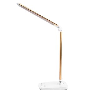Lichamp Dimmable LED Desk Lamp with USB Charging Port, Touch Control Foldable Gooseneck Free Rotation Adjustable Eye Care Table Lamp, Bedside Reading Light with UL AC Adapter (Gold)
