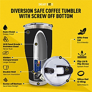 Sneaky Booze 30oz Coffee Tumbler Diversion Safe Stainless Steel Mug Double Wall Vacuum Insulated Can Portable Water Bottle Storage Container Hide Jewelry Valuables Secret Hidden Travel Cup Army Green