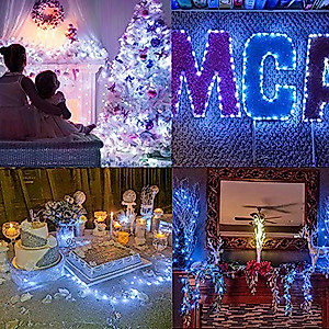 Beewin Upgraded Solar Christmas Lights, 2Pack 33Ft 100Led Solar Lights Outdoor String, Waterproof Transparent Copper Wire 8 Modes Fairy Lights for Wedding Patio Garden Yard Party (White)