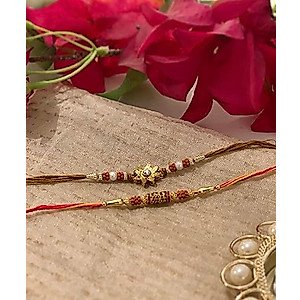Rakhi for Brother Set of 2 with Greeting Card, Beautiful Designer Raksha Bandhan Rakhi Gift Set for Brother Bhaiya Bhai Bro, Traditional Indian Style Rakshbandhan Rakhi Gifts for Brother