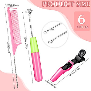 Crochet Hooks Set with Accessories - 6 Hair Needle Hooks, Rat Tail Comb, and 4 Alligator Clips for Hair Braiding, Extensions, and All Ages