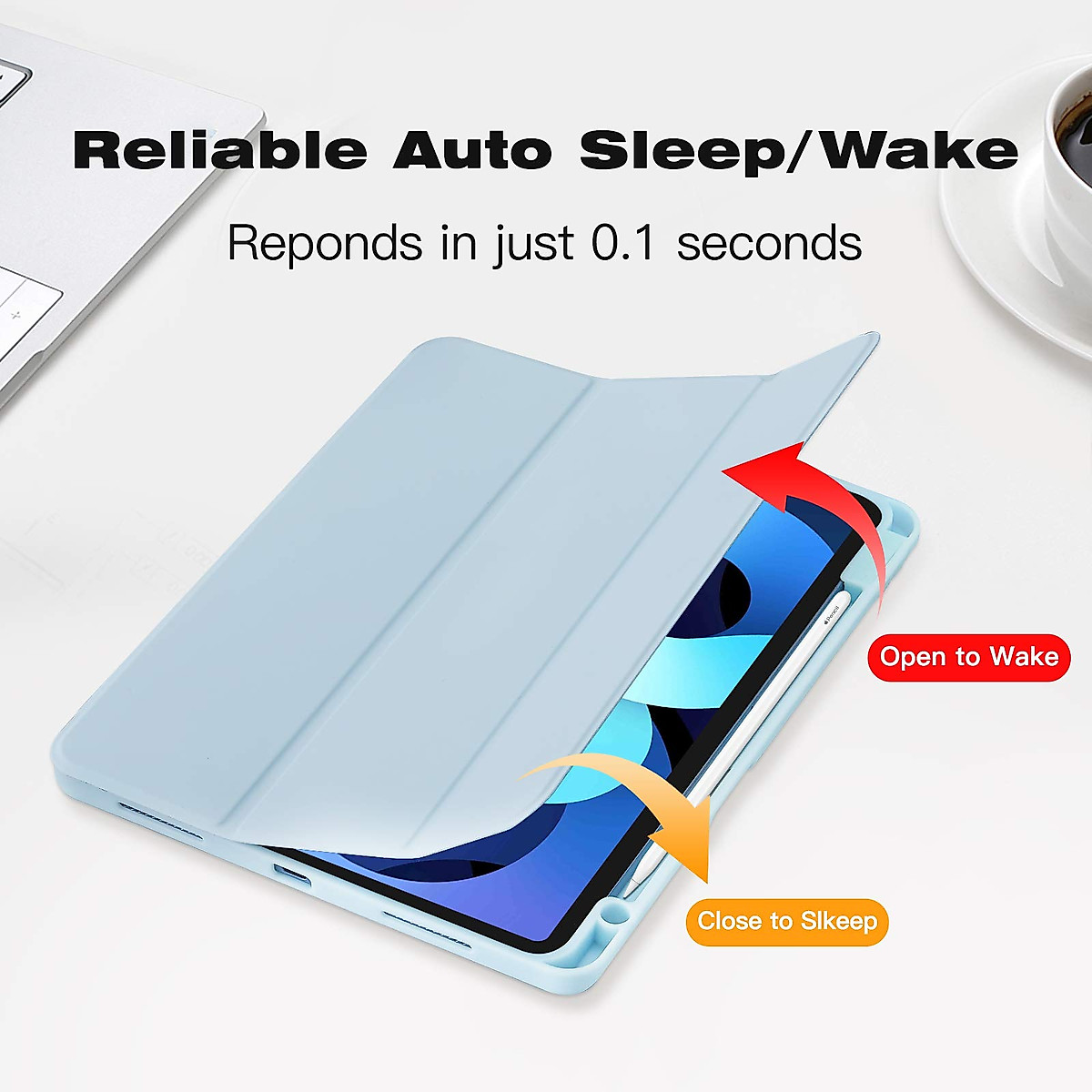 iPad Air 11 Inch Case 2024 / Air 6th 5th 4th Generation 2022/2020 10.9 Inch with Pencil Holder [Full Body Protection + Apple 2nd Pencil Charging and Auto Wake/Sleep] Smart Stand Case (Sky Blue) ﻿