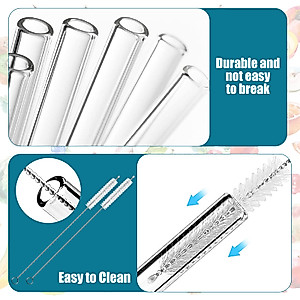 5/6Pcs Reusable Glass Straws, with 2 Cleaning Brushes, Clear Cute Butterfly Cherry Mushroom Straws Heat-Resistant Glass Straws for Smoothies Tea Juice Milkshakes Dishwasher Safe (Mushroom)