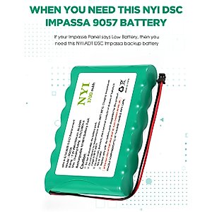 NYI Upgraded 3700mAh Battery Compatible with DSC IMPASSA 9057 2-Way Wireless Security System Alarm Panel, 6PH-H-4/3A3600-S-D22 Replacement, 7.2V Rechargeable Ni-MH Battery Pack for ADT Control Panel