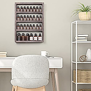 ETELI Essential Oil Storage Rack 4 Tier Wall Mounted Wooden Display Shelf Holder Nail Polish Organizer with Groove Inside for Bedroom Bathroom Powder Room, Rustic Brown