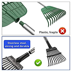 60 inch Adjustable Garden Rake Leaf, Collect Loose Debris Among Delicate Plants, Lawns and Yards, Expandable Head from 15inch to 72 inch. Ideal Garden Rake Tools