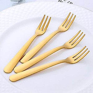 Fruit Fork Salad Pastry Small Oyster Forks 12 Pieces, BUY&USE 5.5-Inch Stainless Steel Gold Flatware